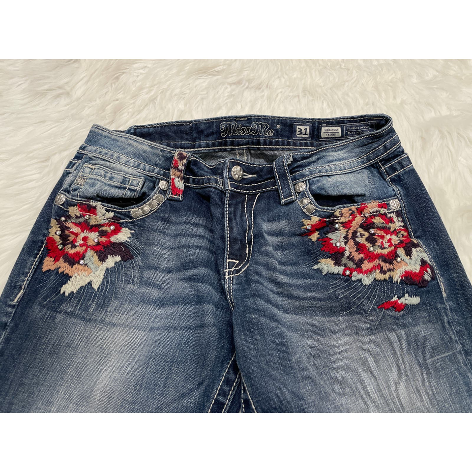 Miss Me Signature Skinny Embroidered Floral Crystal Embellished Sz 31 ...