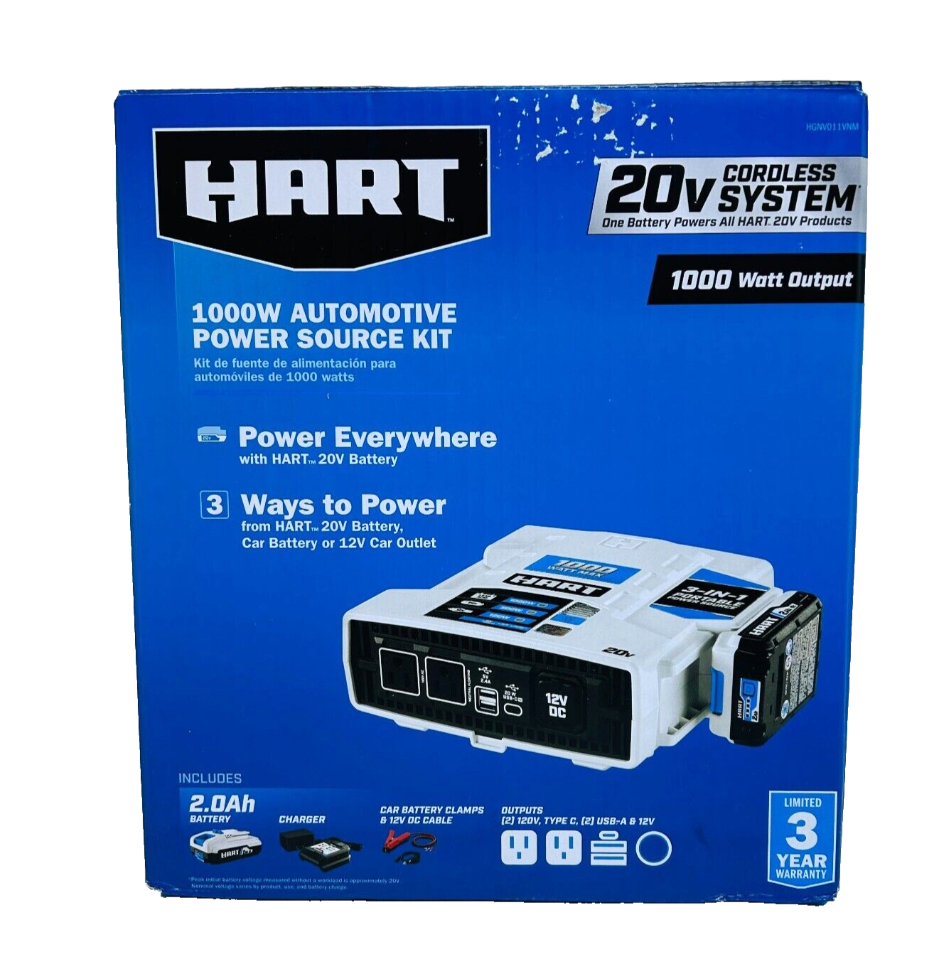 HART 20V 1000-Watt Max Automotive Power Inverter Kit, (1) 2.0Ah Lithium ...