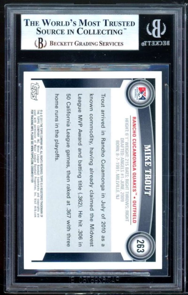 Mike Trout Rookie Card 2011 Topps Pro Debut #263 BGS 9 (9.5 9.5 9.5 8 ...