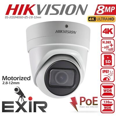 HIKVISION 4K Night Vision IP PoE Motorized EXIR 8MP Security Outdoor ...
