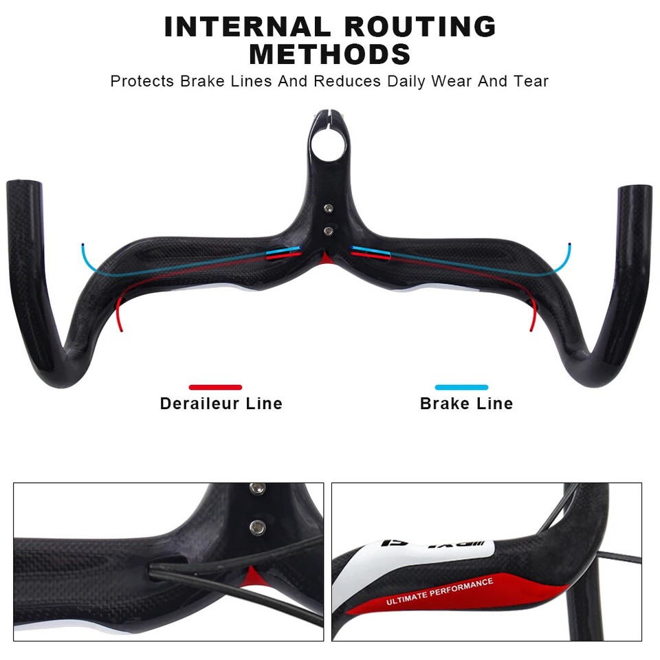 Integrated Carbon Road Bike Handlebars 28.6mm Internal Routing Bicycle ...