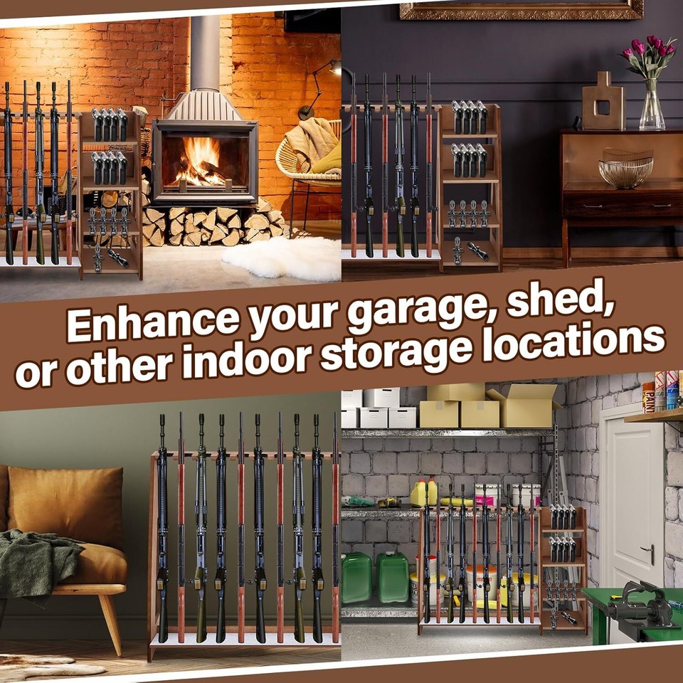 Indoor Floor Standing Wooden Gun Rack with Holder for 10 Long Guns ...