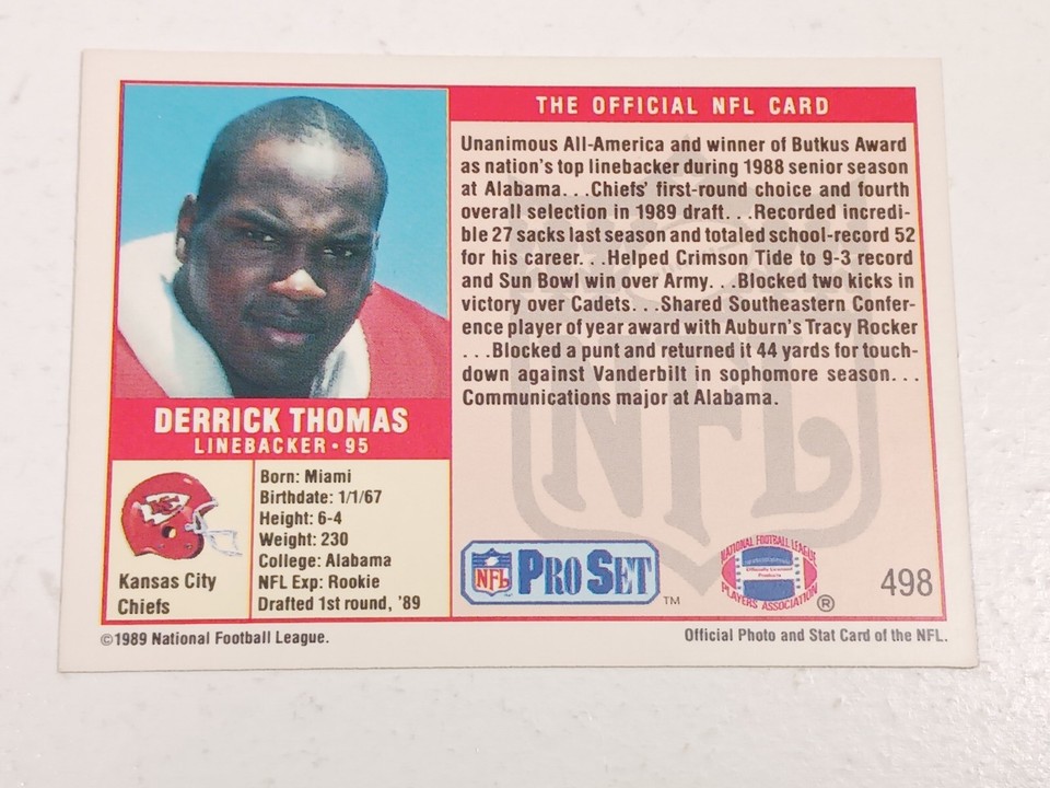 Derrick Thomas Kansas City Chiefs 1989 Pro Set Rookie Card #498 | eBay