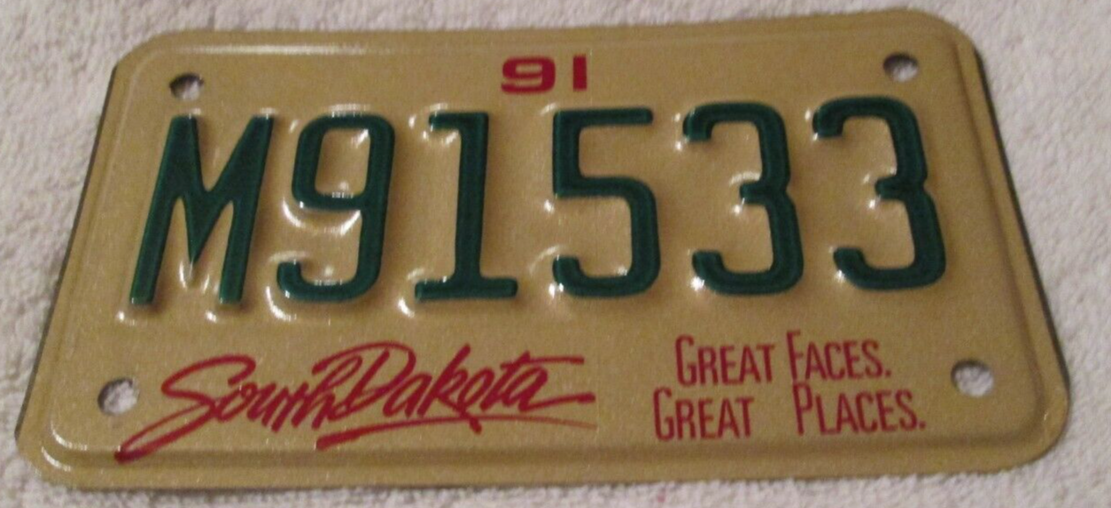 VINTAGE U S MOTORCYCLE LICENSE PLATE 1991 SOUTH DAKOTA M91533 MORE ...