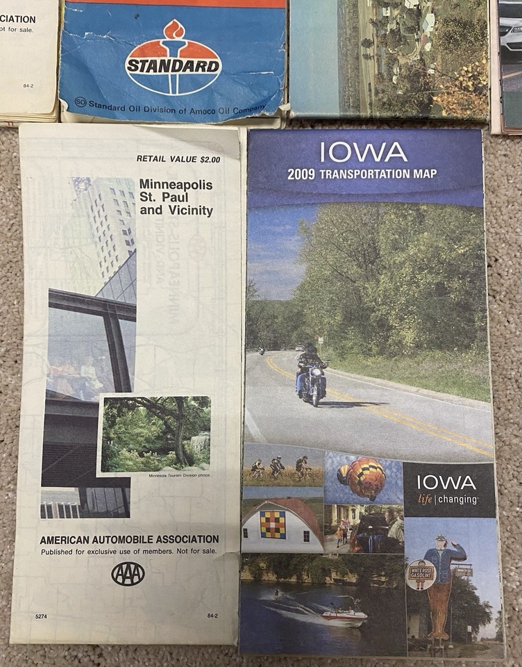 6 Vintage Road Maps. Wisconsin 1975 MO 1977 Iowa (2) MN/WI & MPLS/St ...