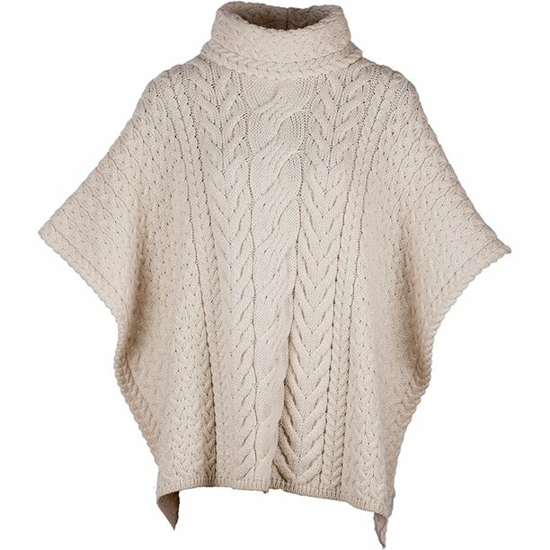 Aran Cable Knit Poncho Irish Merino Wool Cowl Neck Pullover Warm Soft ...