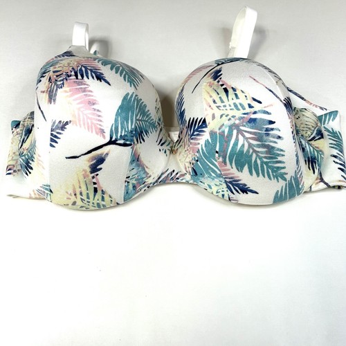 Cacique 40DD Lightly Lined Full Coverage Bra Tropical Leaves White Blue ...
