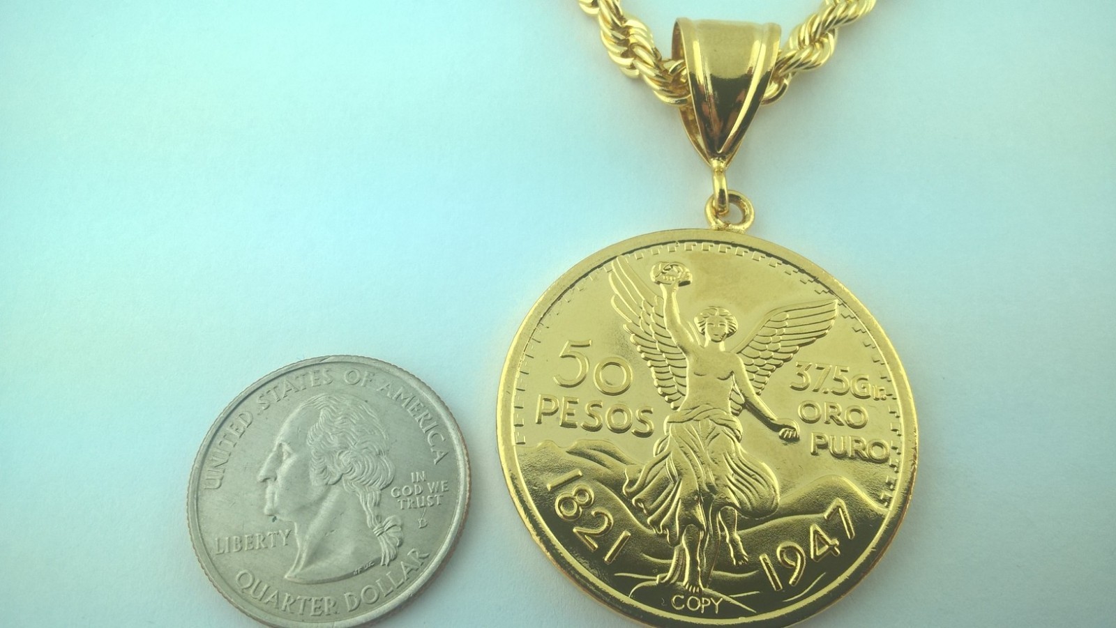 Centenario Coin Pendant With 24" Rope Chain No frame or bezel Very ...
