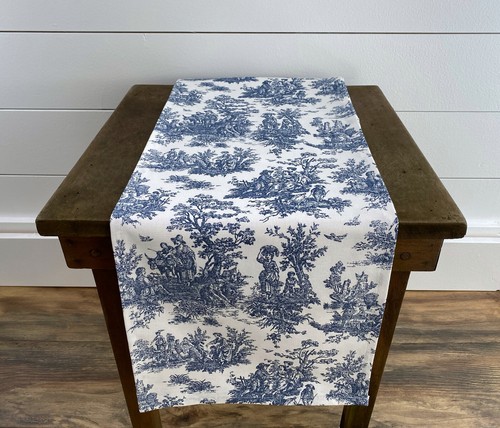 Dark Blue Toile Table Runner Colonial French Home Decor Vintage Dining ...