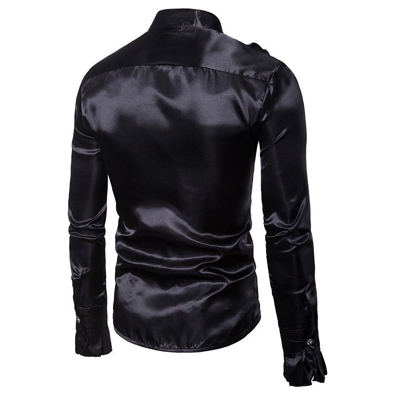 Men Faux Silk Satin Ruffle Shirt Tops Long Sleeve Fancy Clothes ...