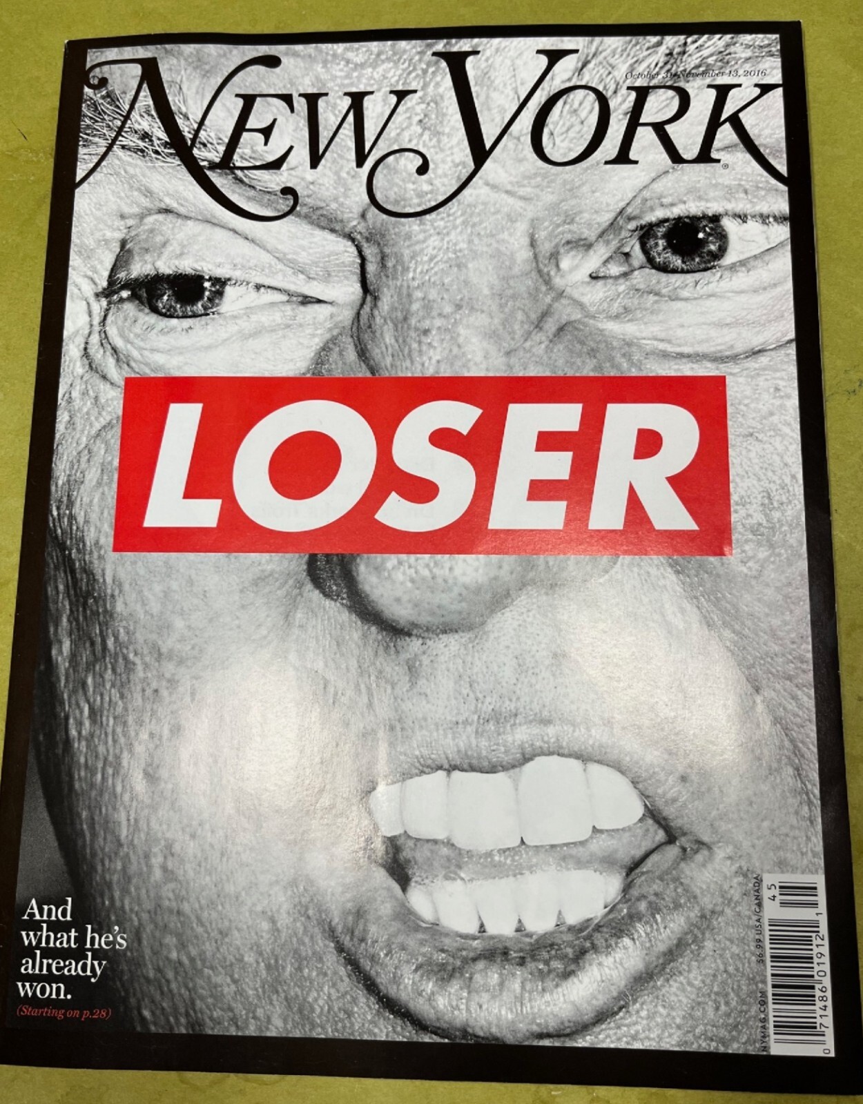 NEW YORK MAGAZINE ** LOSER TRUMP ** WRONG ELECTION RESULT ** NOV. 13 ...