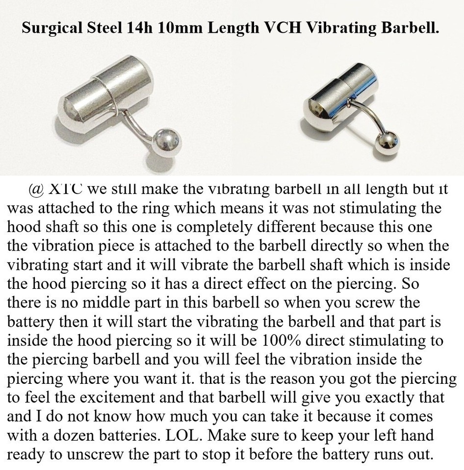 Surgical Steel Vibrating Barbell VCH 14g 10mm L Length with Dozen ...