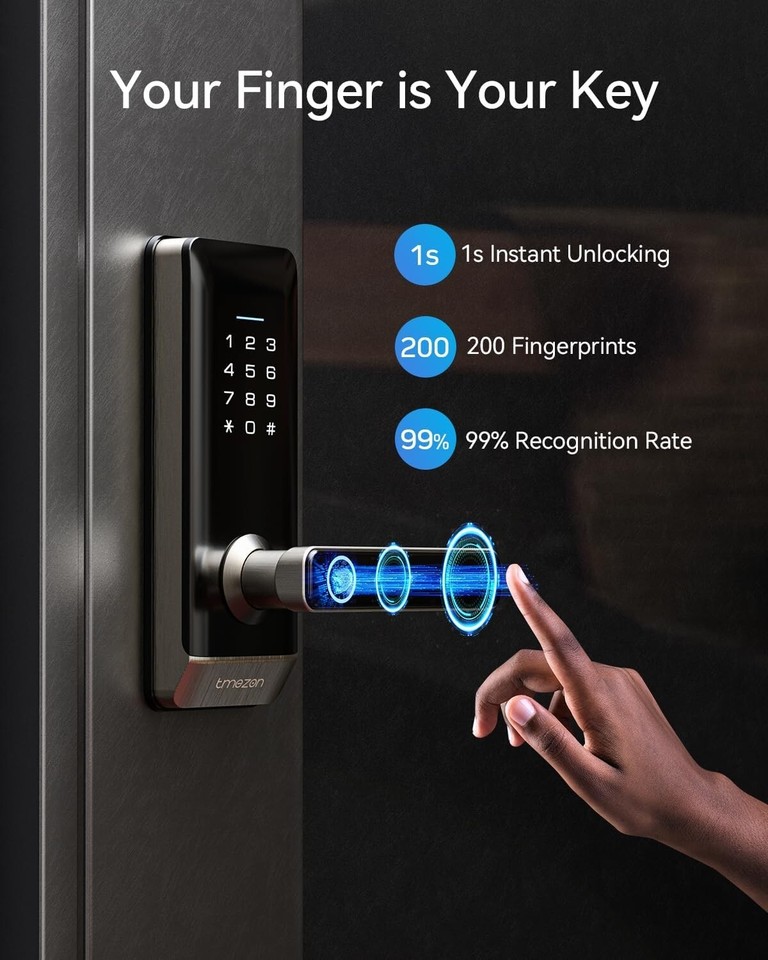 TMEZON Smart Door Lock Wi-Fi Fingerprint Keyless Door Lock with Handle ...