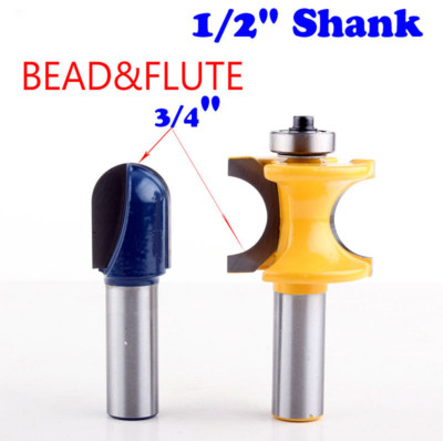 2 pc 1/2" Shank 1" Diameter Flute and Bead Match Joint Router Bit Set ...