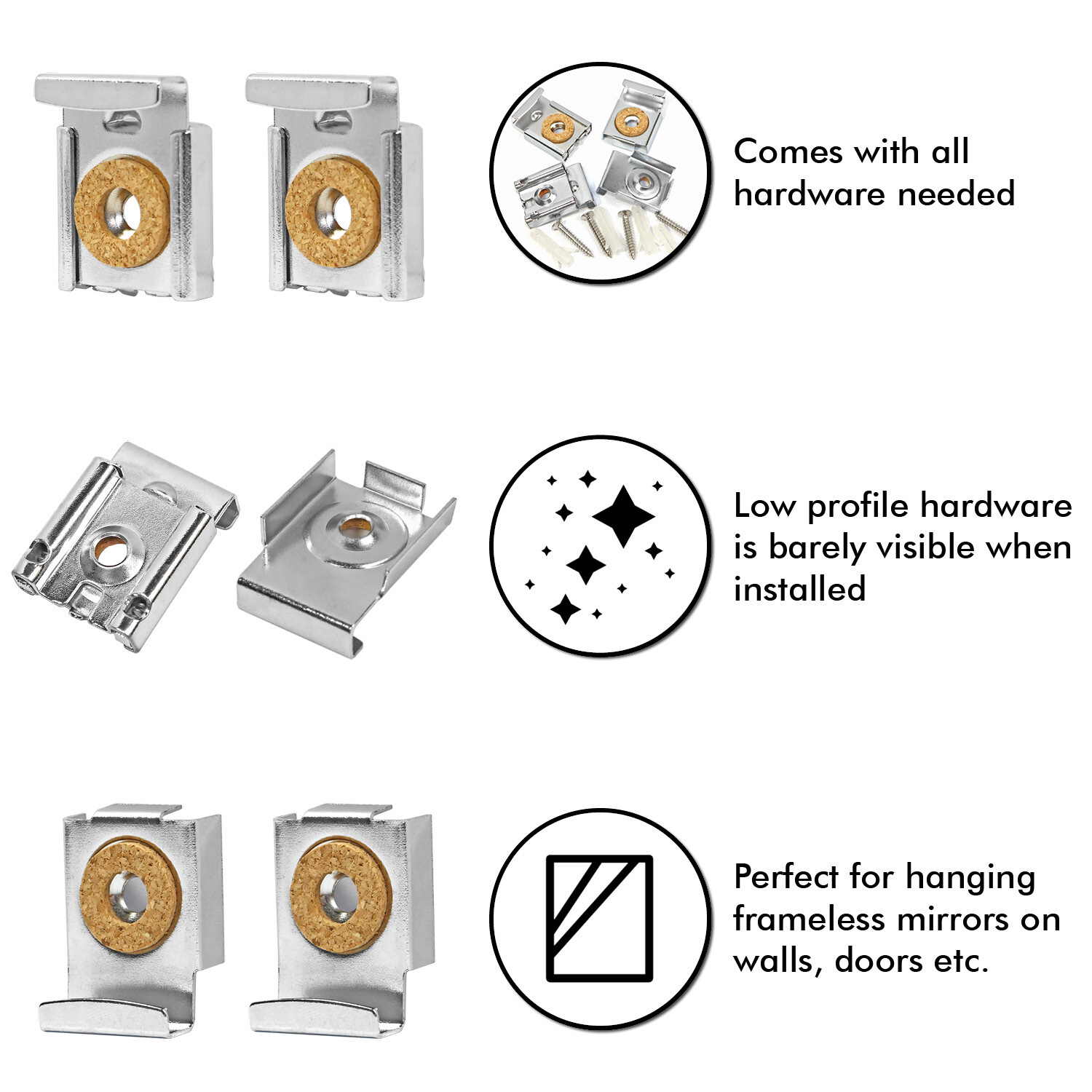 Spring Loaded Mirror Hanger Clips Set Unframed Mirror Mount Clips w ...