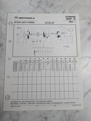 MOTOROLA SERVICE REPAIR PARTS CATALOG LIST BOOK MANUAL ALTERNATOR GROUP ...
