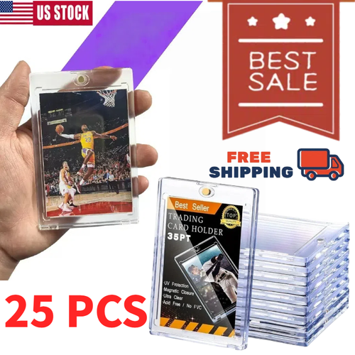 25 Pack Magnetic Trading Sports Card Holders 35pt One-Touch Hard UV ...