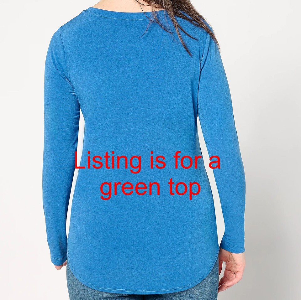 Susan Graver Size 1X Cove Green Modern Essentials Long-Sleeve Crew-Neck ...