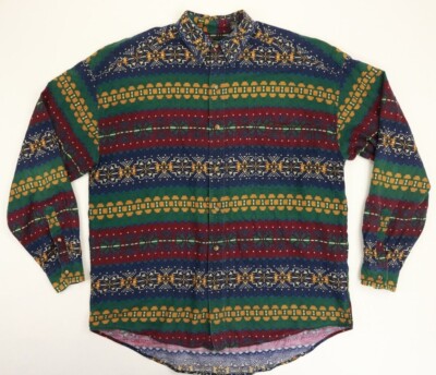 Vintage Structure 90s Button Up Long Sleeve Multicolor Geometric ...