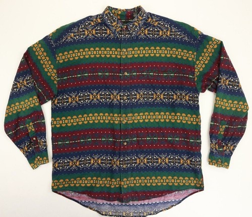 Vintage Structure 90s Button Up Long Sleeve Multicolor Geometric ...