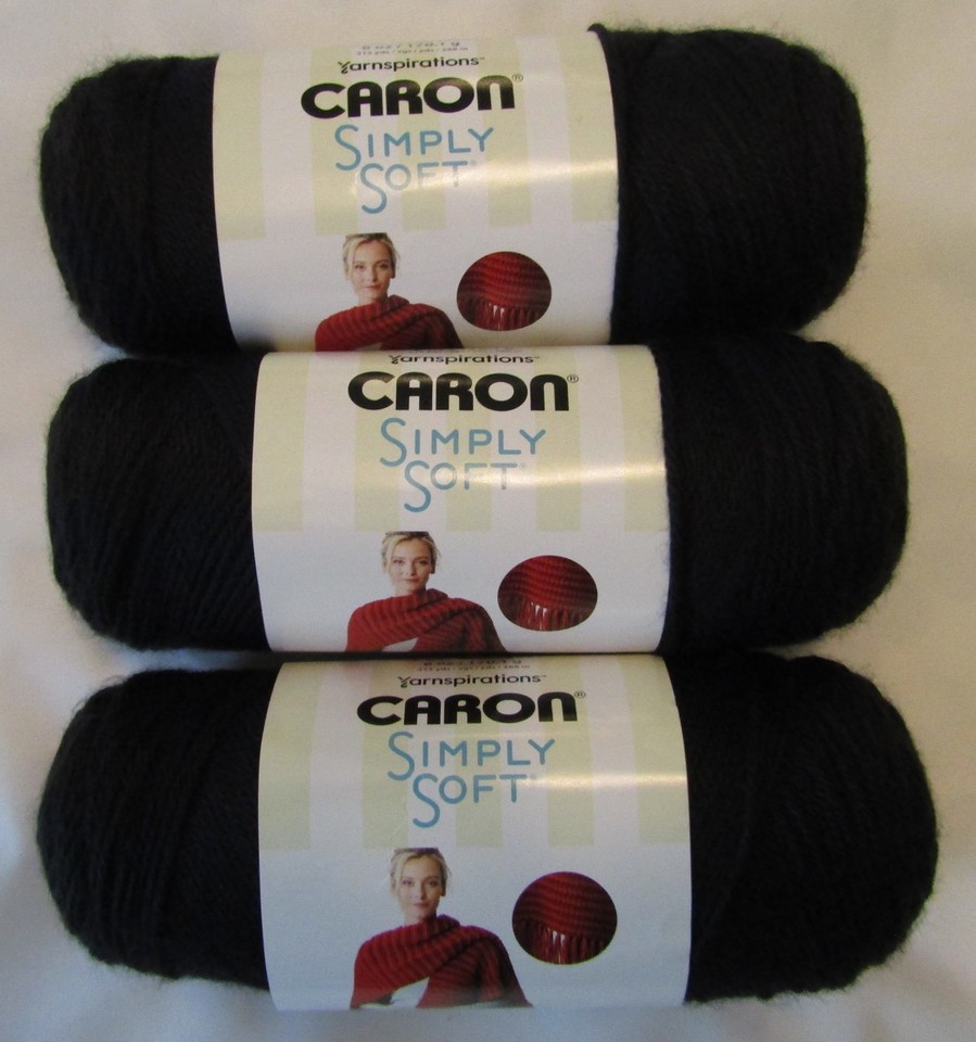 Yarnspirations Caron Simply Soft Black 100% Acrylic Yarn - 3 Skeins ...