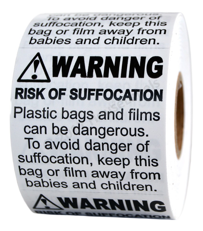 SUFFOCATION WARNING Labels/Stickers (2 x 2) - FBA Approved - (40) Rolls ...
