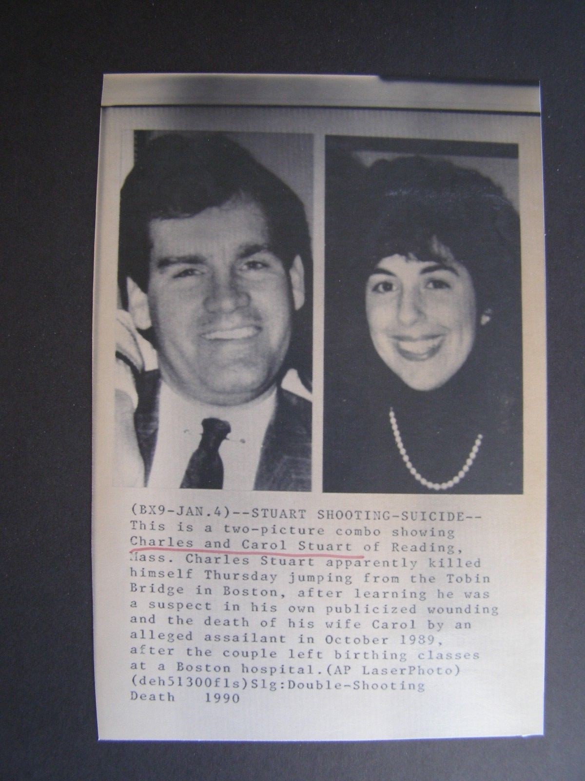 Wire Press Photo STUART MURDER & SUICIDE 1/90 Charles and Carol Stuart ...