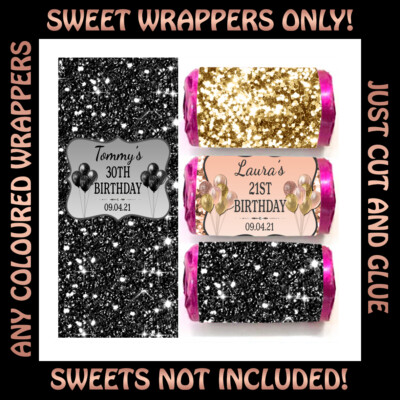 Personalised Faux Glitter DIY Mini Love Heart Sweet WRAPPERS Hen Party ...