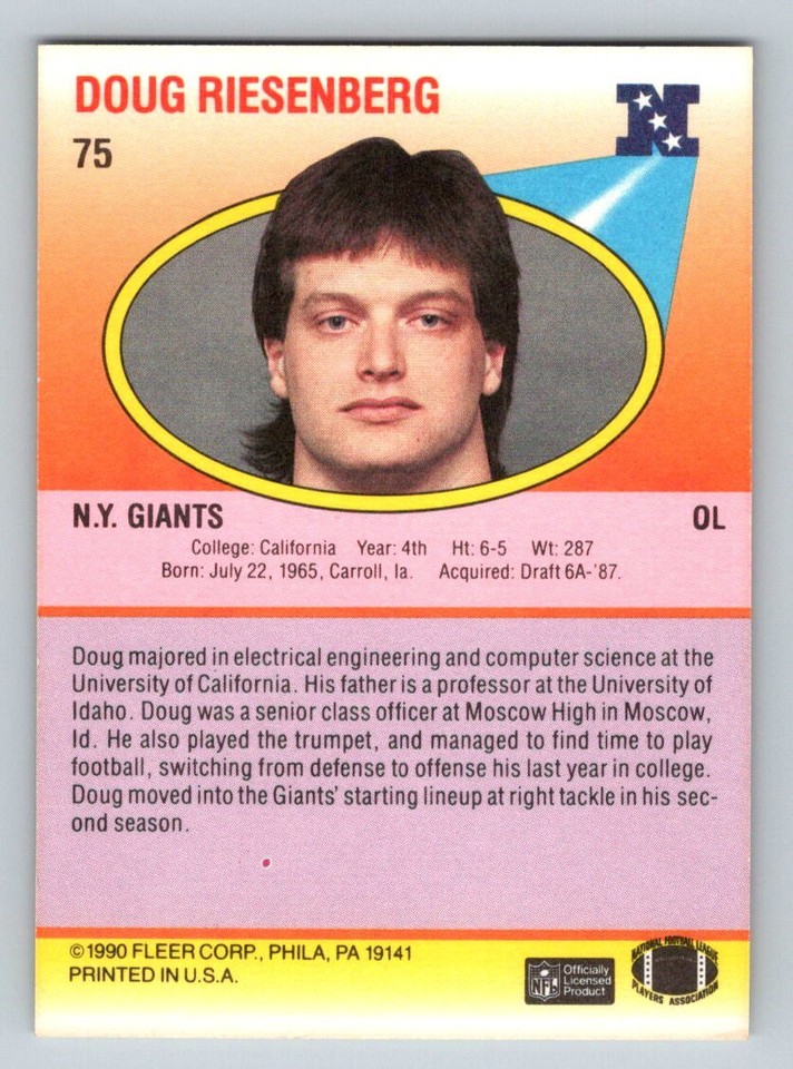 1990 Fleer RC #75 Doug Riesenberg New York Giants Rookie | eBay
