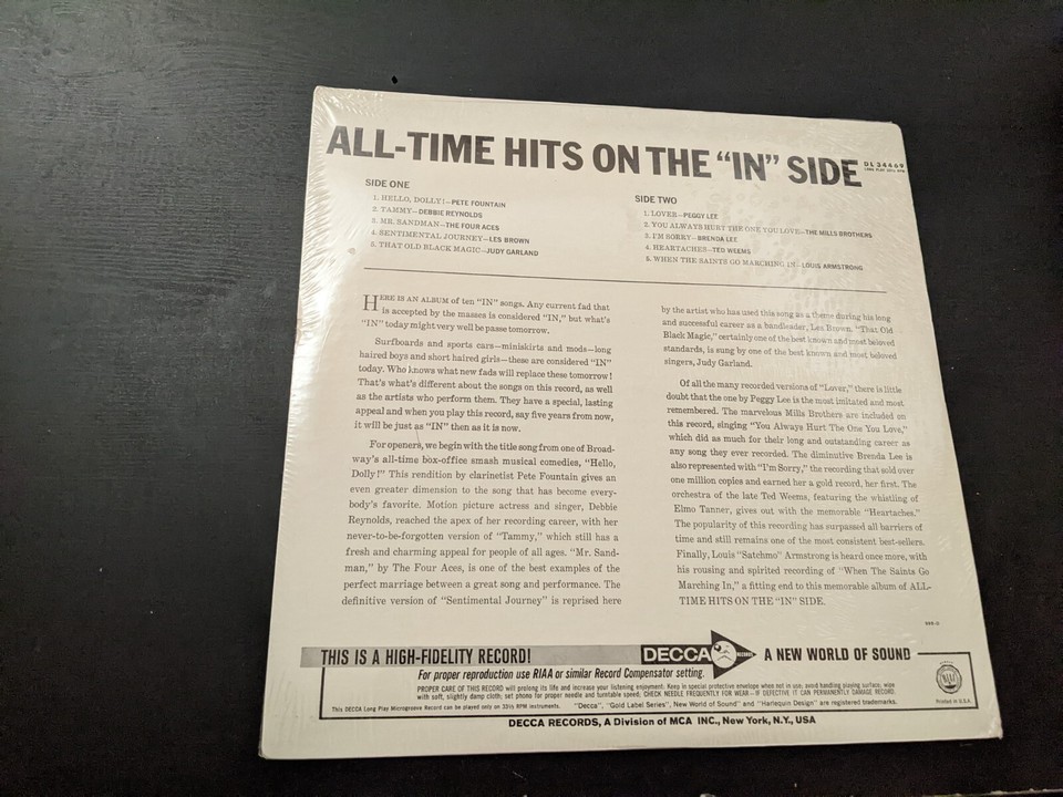 ON THE IN SIDE.ALL TIME HITS.ORIGINAL SEALED MINT 1965 VINYL LP ...