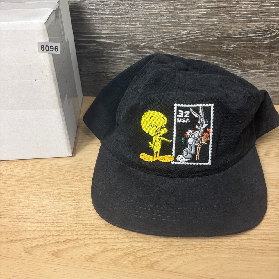 VINTAGE Looney Tunes Hat Cap Snap Back Gray Bugs Bunny Tweety Bird 90s ...