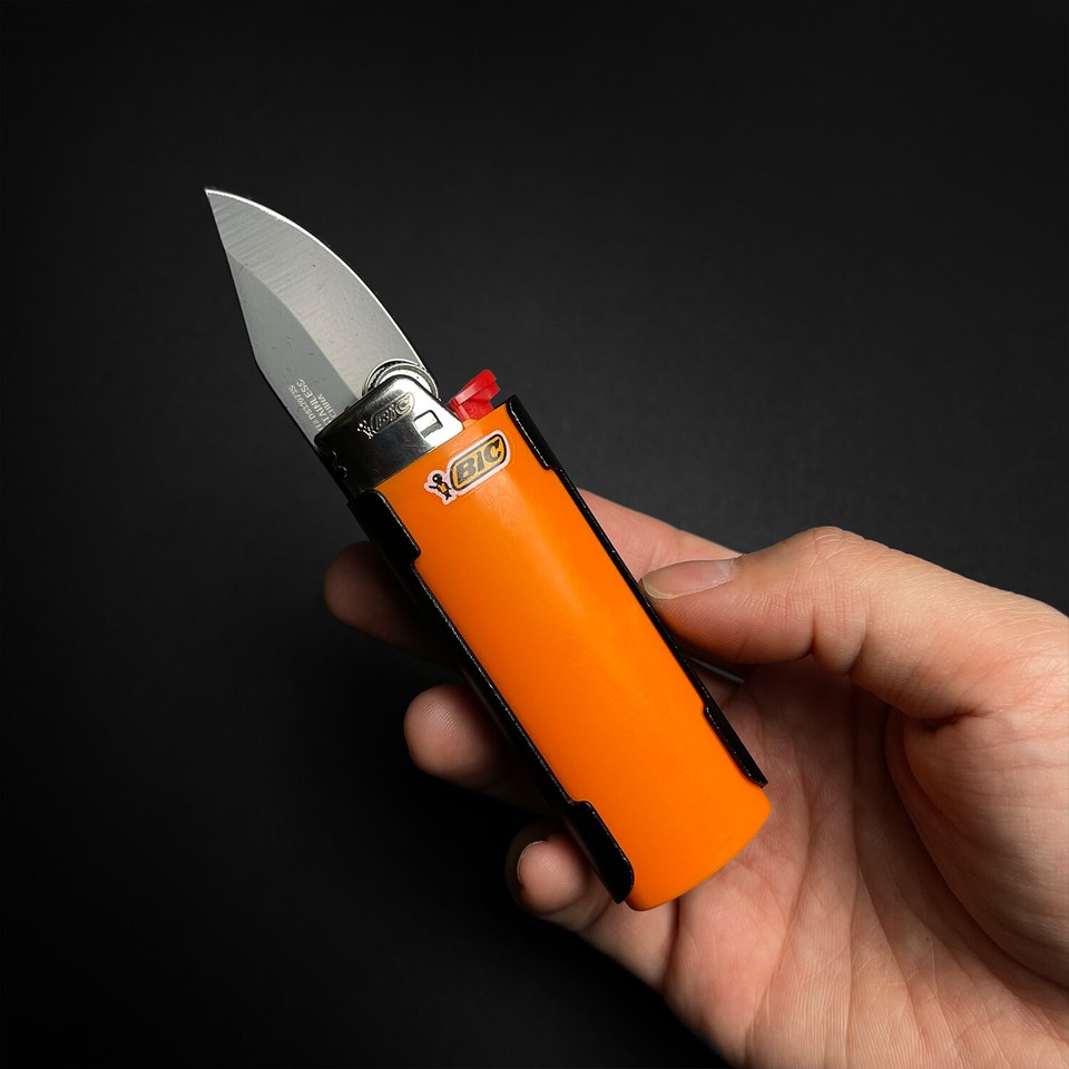 Lighter Holder w/Folding Pocket Knife for BIC Lighter Only Lighter Not ...