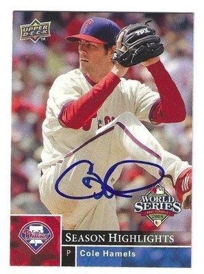 Signed COLE HAMELS Philadelphia Phillies 2008 Upper Deck World Series ...