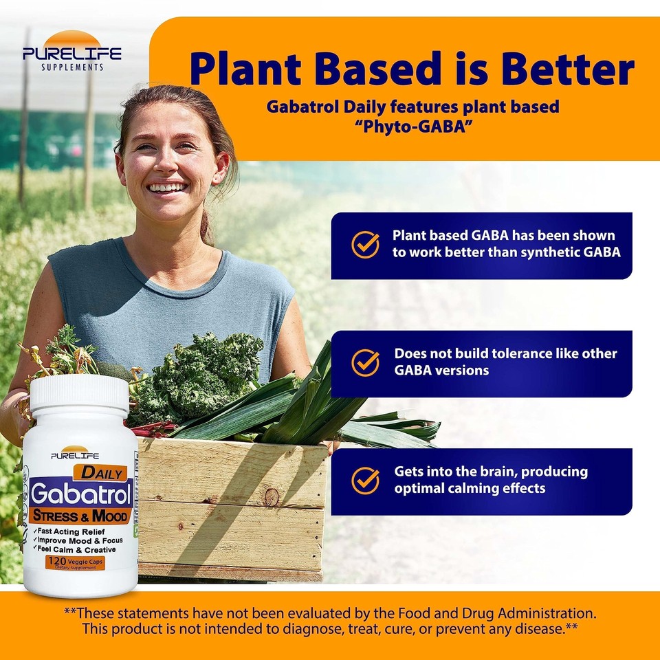 PureLife Supplements - Gabatrol Daily - Plant Based Stress Relief (120 ...