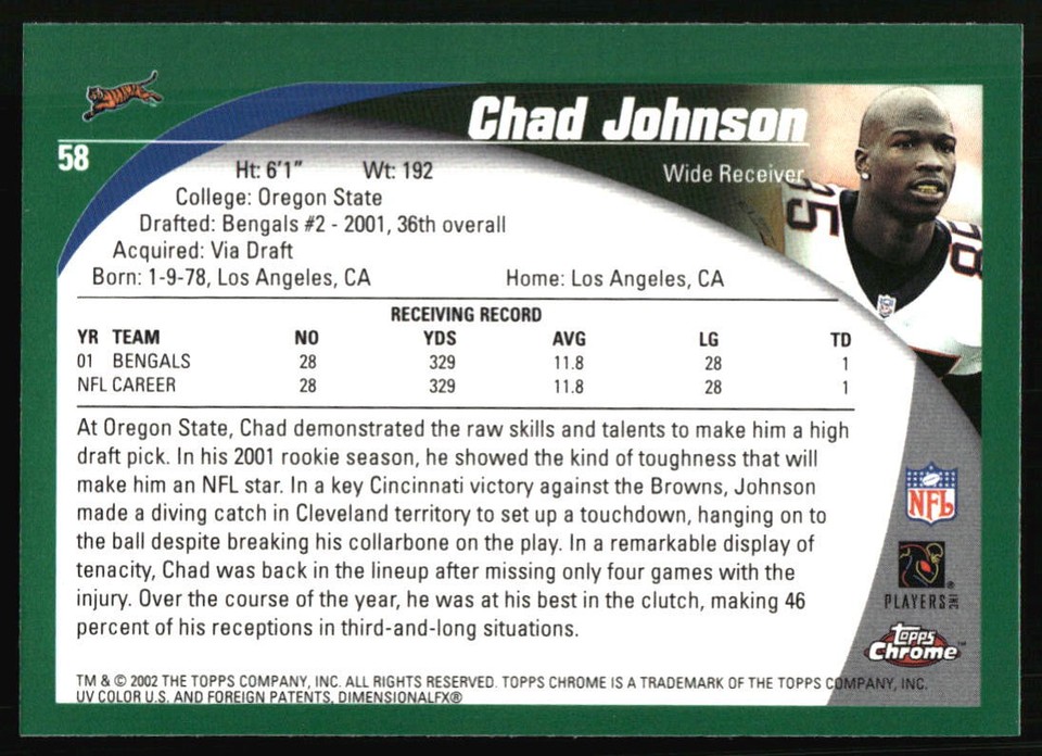 2002 Topps Chrome Chad Johnson #58 Cincinnati Bengals | eBay