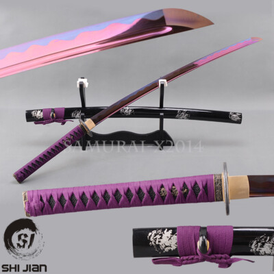 Noble Purple Blade Japanese Katana Samurai Sword Full Tang Battle Ready ...