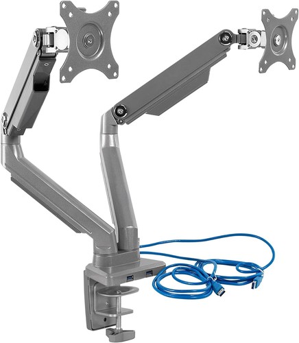 Mount-It! Dual Monitor Arm Desk Stand 2 x 3.0 USB Ports Articulating 24 ...