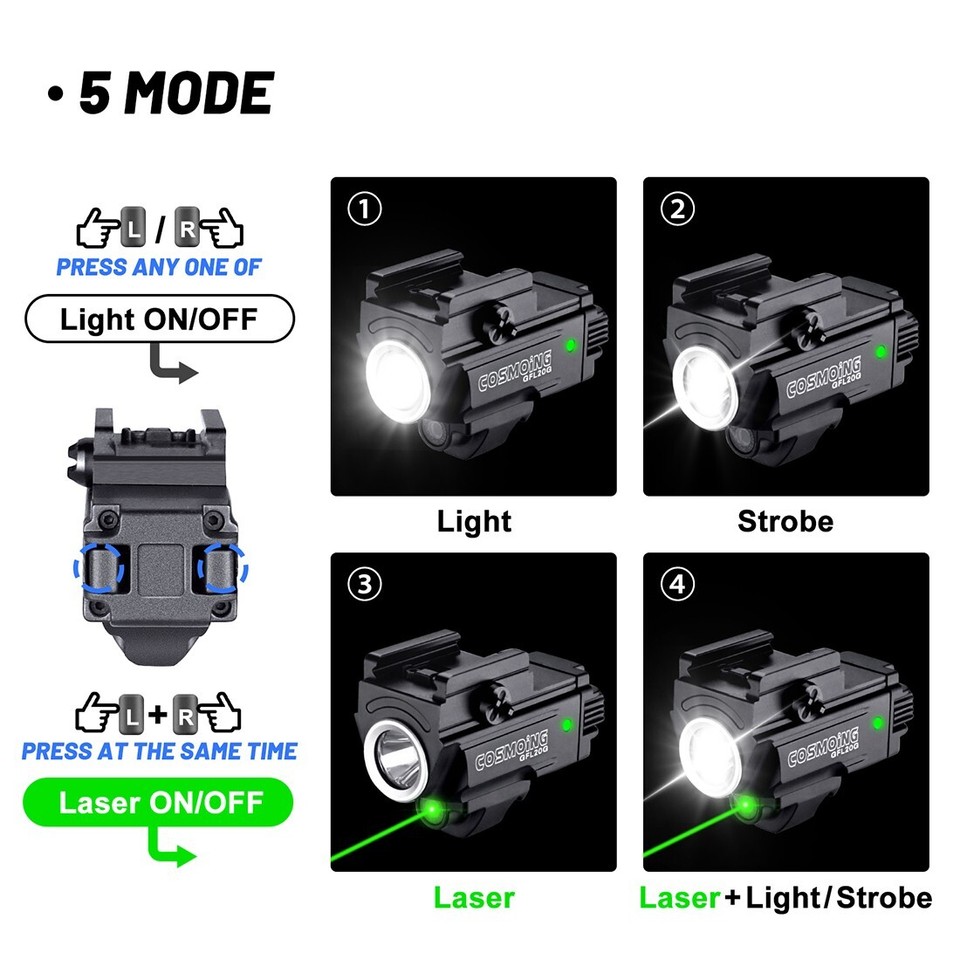 USB Rechargeable 800 Lumens Green Laser Gun Weapon Pistol Light ...