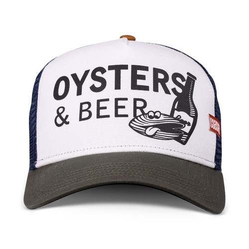 Coastal HFT Cap Oysters & Beer White/Olive High Fitted Trucker Mesh Cap ...
