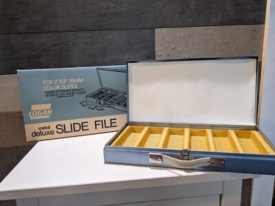 VINTAGE NEW Logan De Luxe 2x2 Metal Slide File Box Holds 150 Slides 110 ...