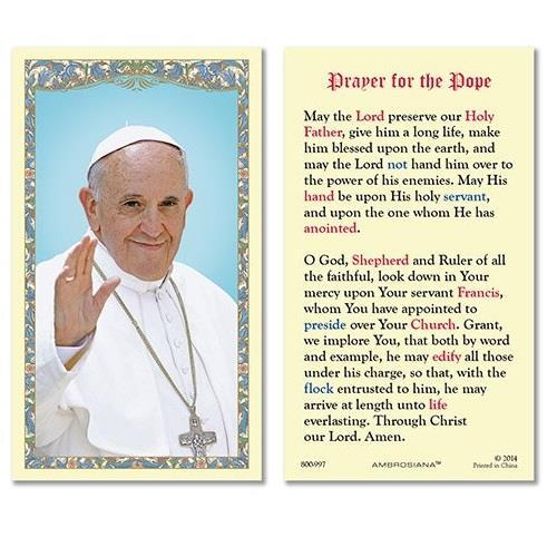 Pope Francis Prayer for the Pope Holy Card Pack of 25 Size 2.675 x 4. ...