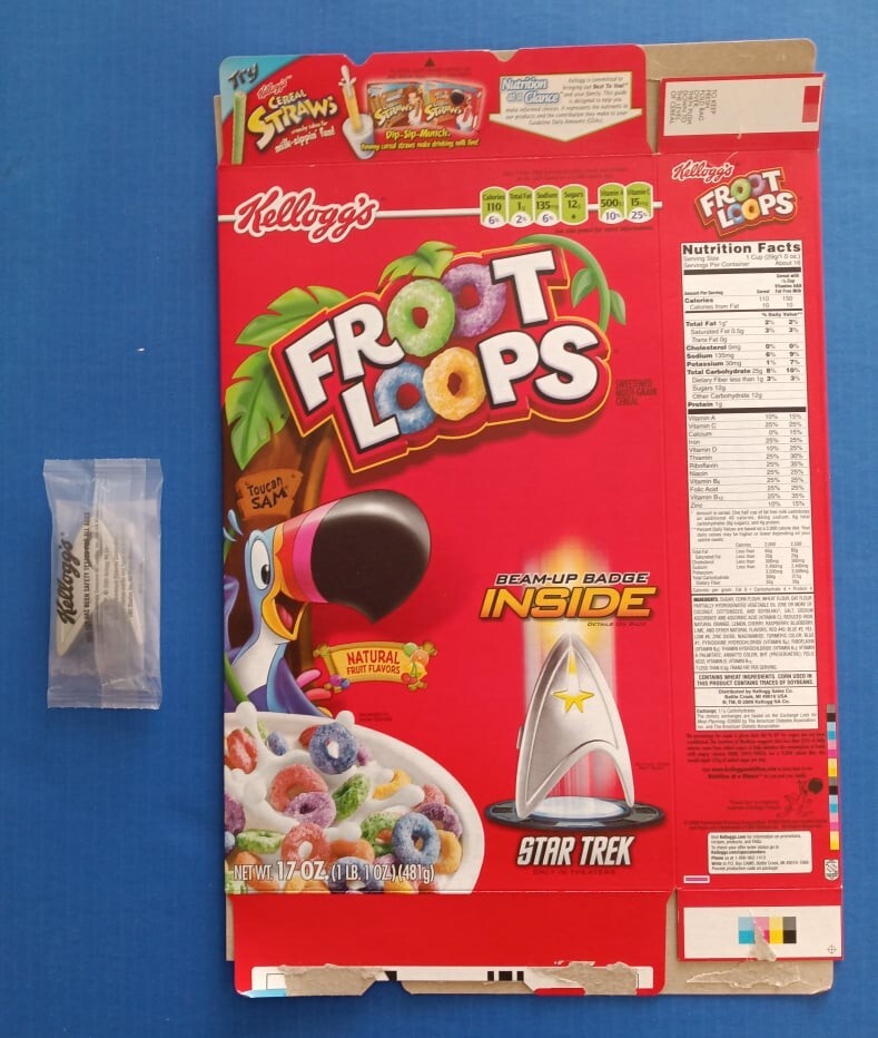 2009 Kellogg's Froot Loops Cereal Box Star Trek w/ SEALED Beam-Up Badge ...