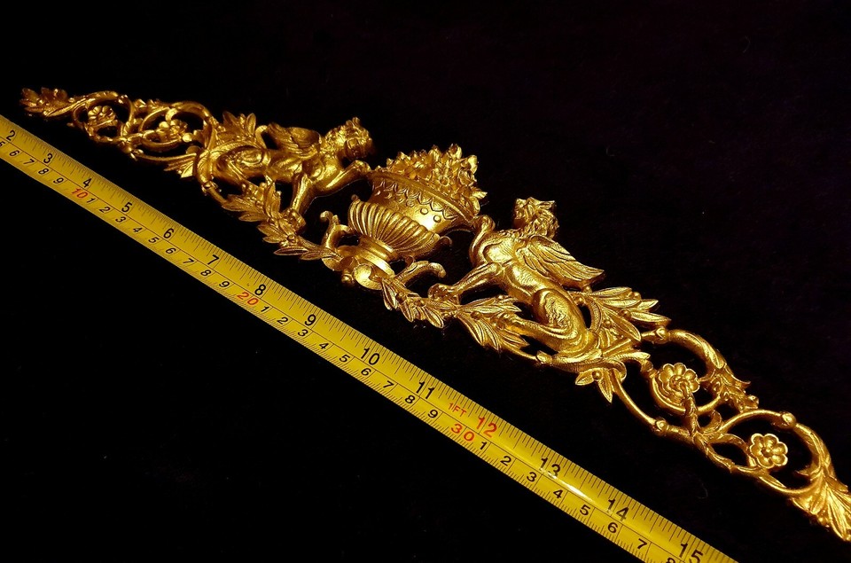 LARGE FRENCH ANTIQUE EMPIRE ONLAY GRIFFIN GOLD GILT DORE WALL APPLIQUE ...