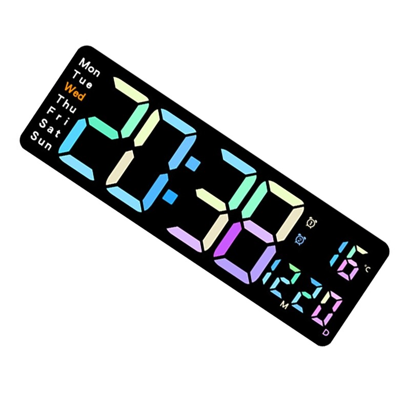 Digital LED Alarm Clock RGB Large LED Display Wall Clock Humidity ...