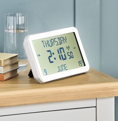 Easy To Read Radio Controlled Calendar Clock Displays Time Day Date ...