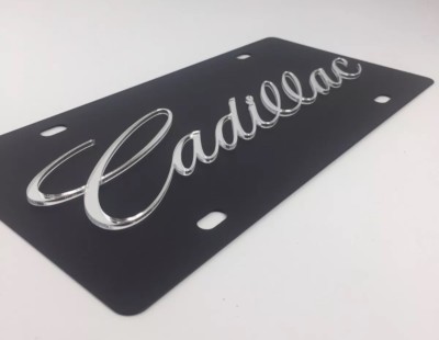 Cadillac Script Emblem Black License Plate W/ Mirror Script (Made in ...
