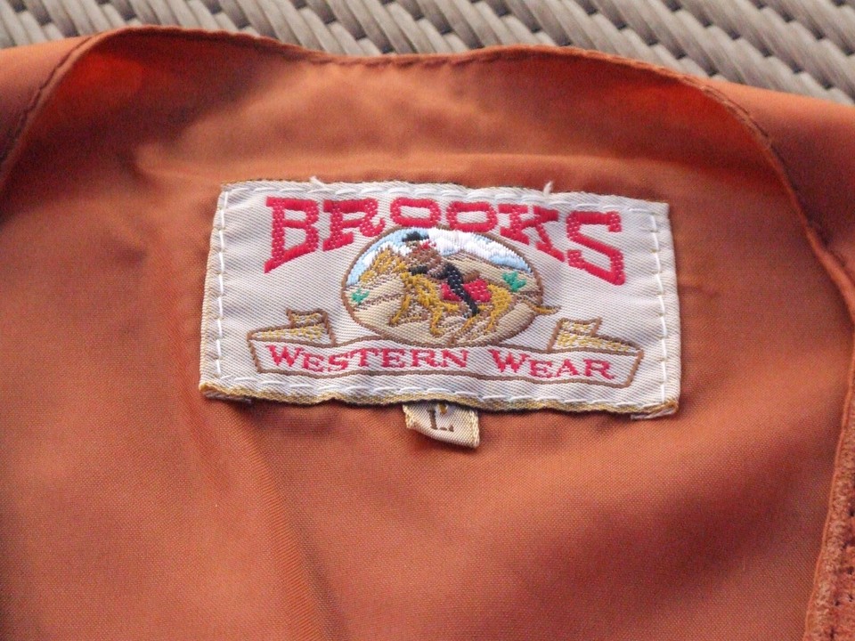 VTG Suede Leather Brooks Western Wear Vest Cowgirl Cowboy Rust Bown ...