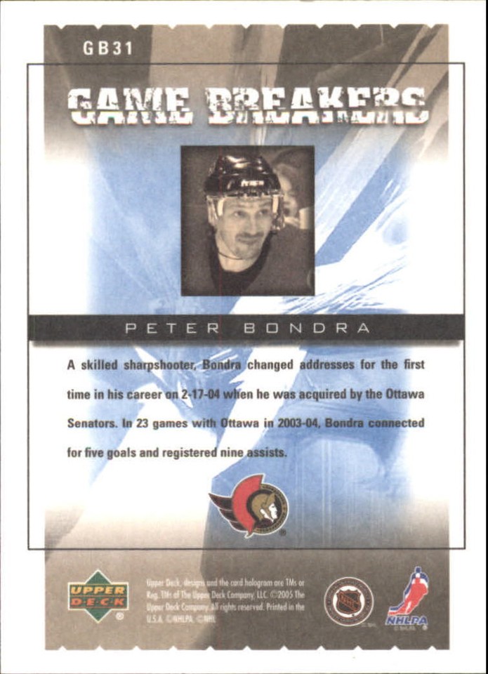 2005-06 Upper Deck Victory Game Breakers GB31 Peter Bondra Ottawa ...
