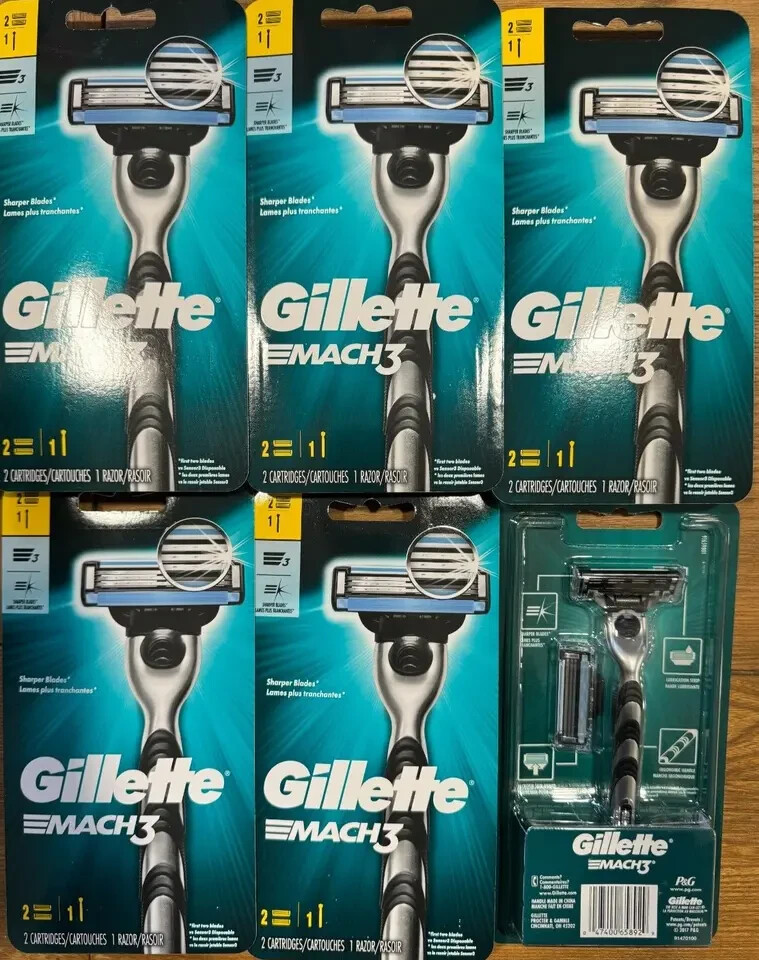 LOT OF 6 MACH3 MENS GILLETTE RAZOR HANDLE AND 2 REFILL CARTRIDGES EACH ...