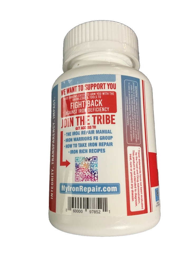 Three Arrows Iron Repair Simply Heme Plus Iron Supplement 8-12 Folate ...